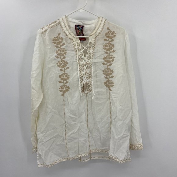Johnny Was | Tops | Johnny Was Off White Linen Embroidered Top Medium ...